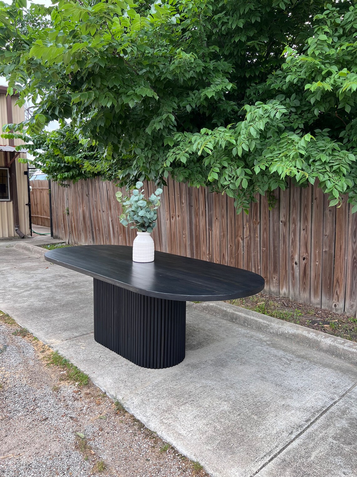 CELINE Custom Oval Racetrack Table, Solid Wood Table, Fluted Pedestal ...