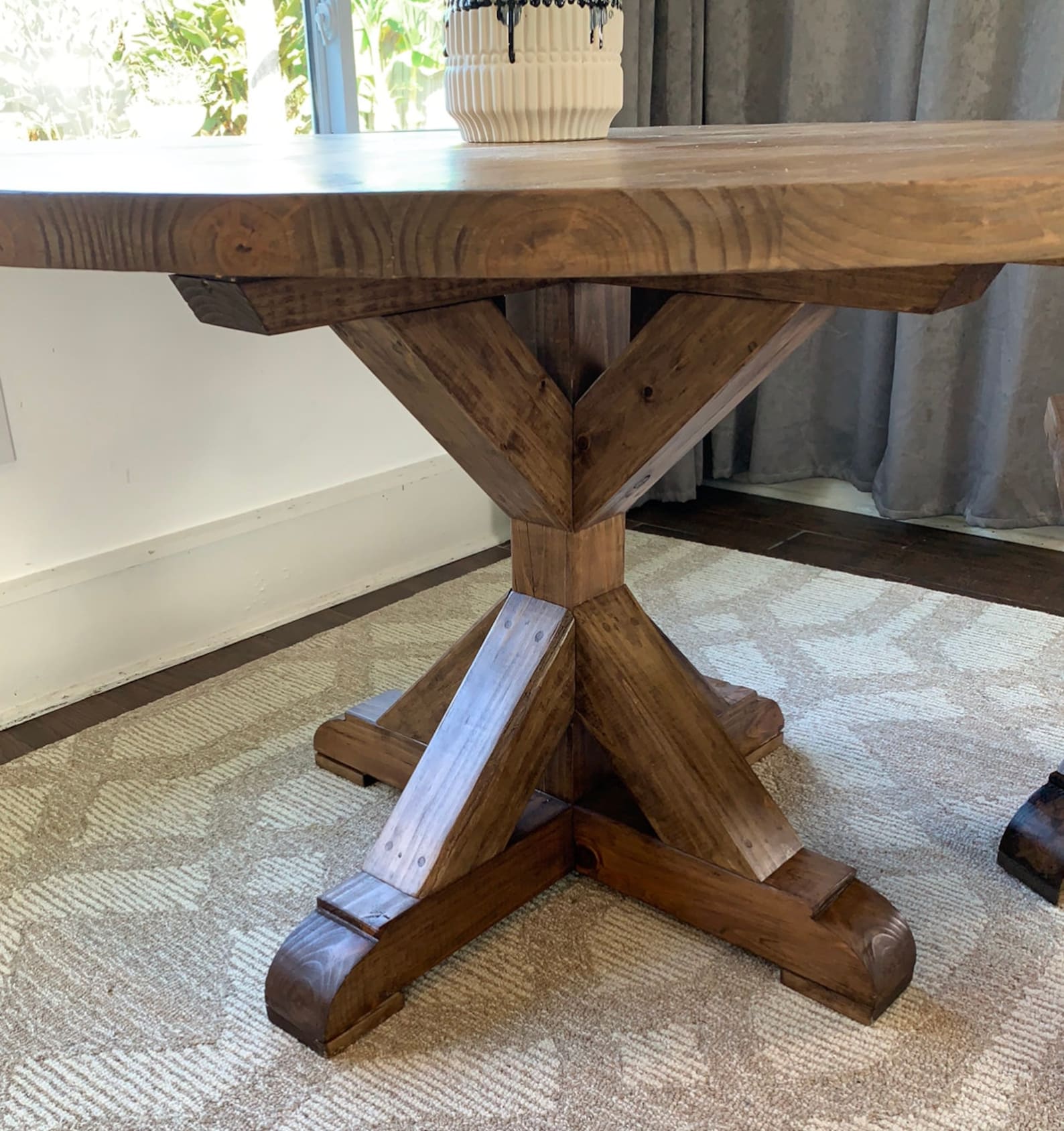 Solid Wood Round Dining Table - Farmhouse Kitchen Table – Pedestal ...