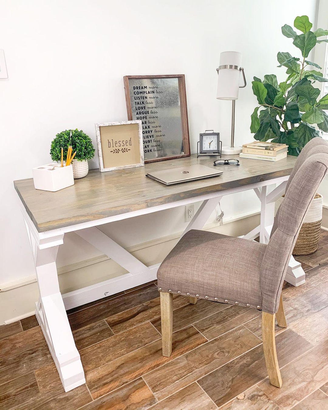 Customizable Trestle Rustic Farmhouse Desk - 100% Solid Wood - Office ...