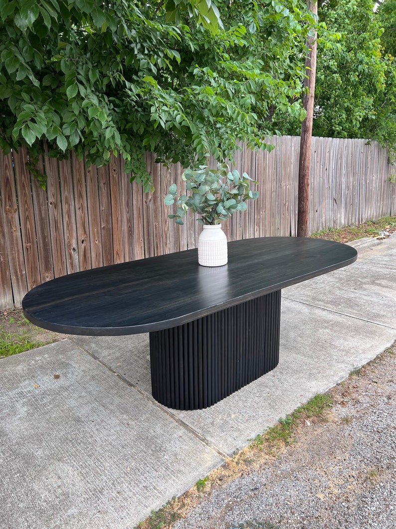 CELINE Custom Oval Racetrack Table, Solid Wood Table, Fluted Pedestal ...