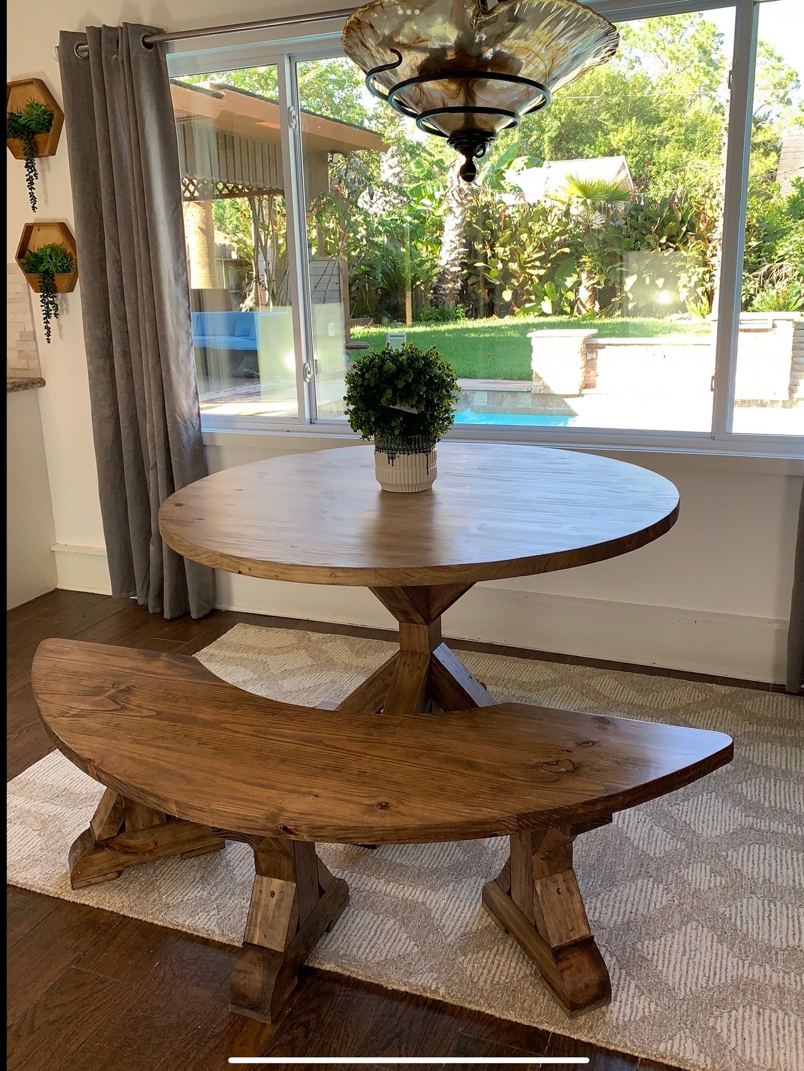 STELLA - Handcrafted Solid Wood Curved Bench - Rustic Wood Bench Round ...