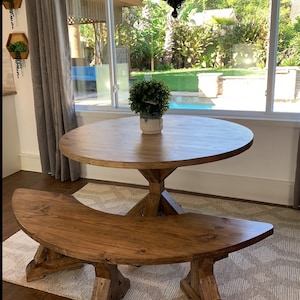 STELLA - Handcrafted Solid Wood Curved Bench - Rustic Wood Bench Round ...