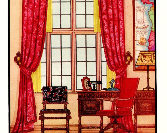 Vintage 1937 Art Deco Interior Decorative Drapes, Textiles Bookplate ...