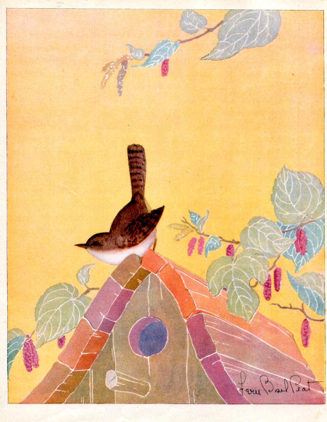 Vintage 1930's Original Fern Bisel Peat Bird Print, House Wren on ...