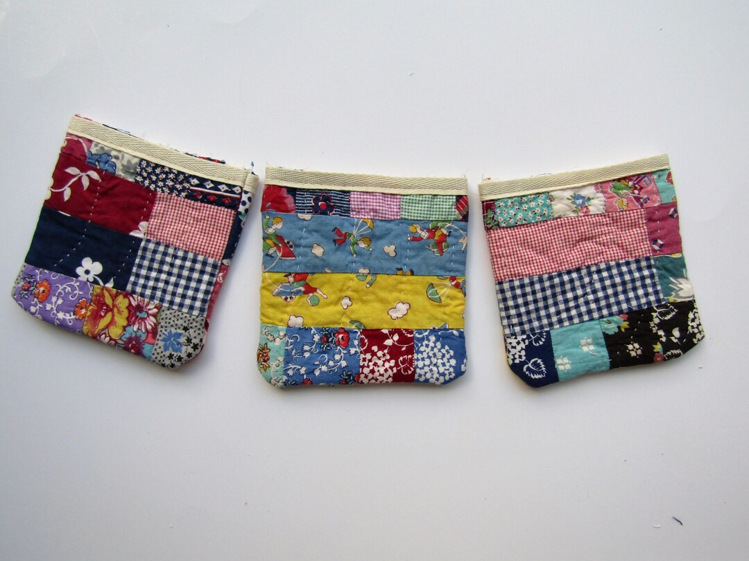 Bundle of 3 Vintage Recycled Quilt Piece Mini Pouches, Upcycled Small ...