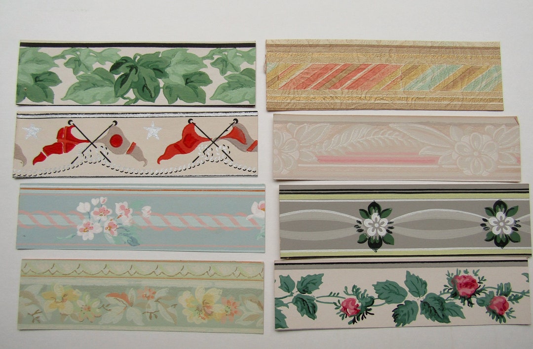 Set of 8 Vintage 1940's Wallpaper Border Strips Decorative Papers ...