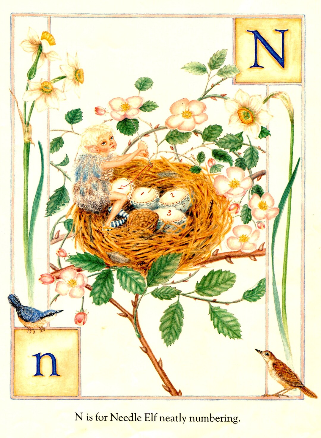 Vintage 1990 Elf Alphabet Letter Illustration, Bookplate Print by ...
