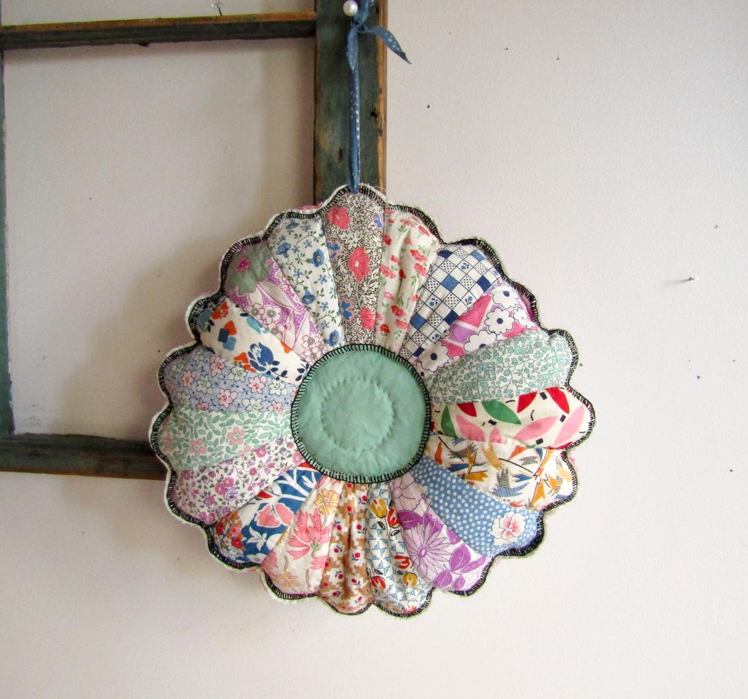 Upcycled Vintage 1930's Quilt Piece Inside Door Wreath, Double Sided ...