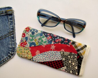 Upcycled Vintage Quilt Pieces Soft Eyeglass Case for Purse, Storage, Car Use, Recycled Patchwork ...