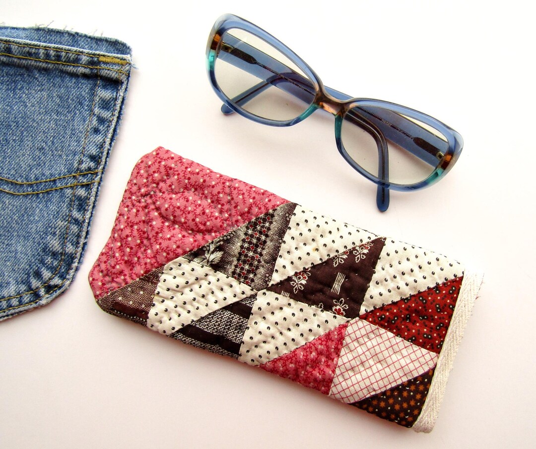 Upcycled Vintage Quilt Pieces Soft Eyeglass Case for Purse, Storage, Car Use, Recycled Patchwork ...
