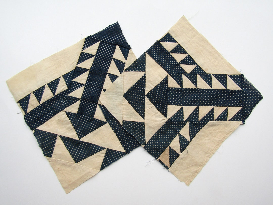 Two Pieces of Antique 1880 Era Indigo Blue and White Patchwork Pieces ...