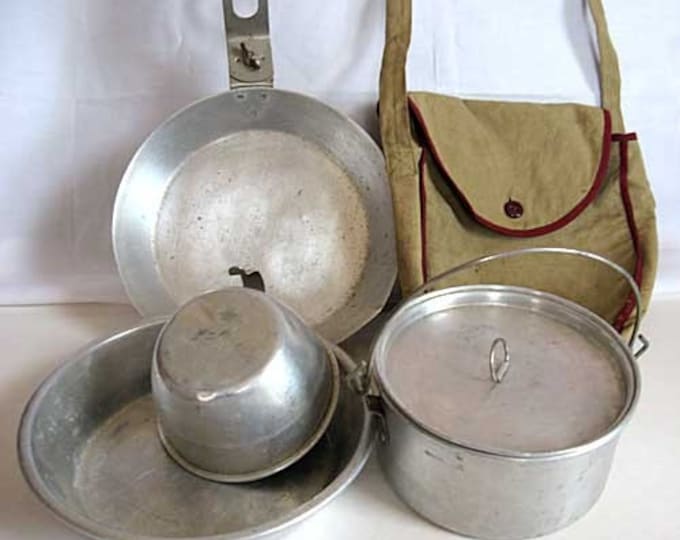 Vintage Palco Aluminum 5 Piece Camping Cook Set in Khaki Shoulder Bag ...