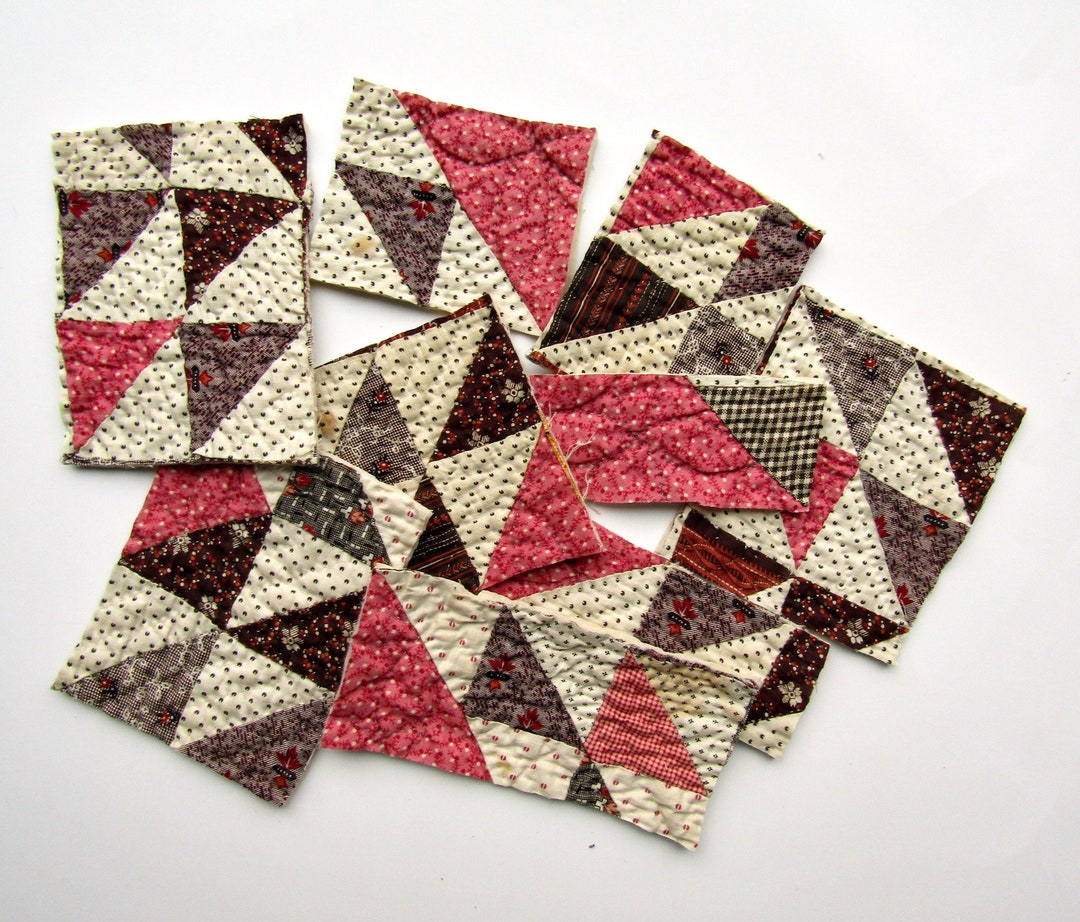 Bundle of Antique Calico Fabrics Quilt Pieces, Ocean Waves, Great Old ...