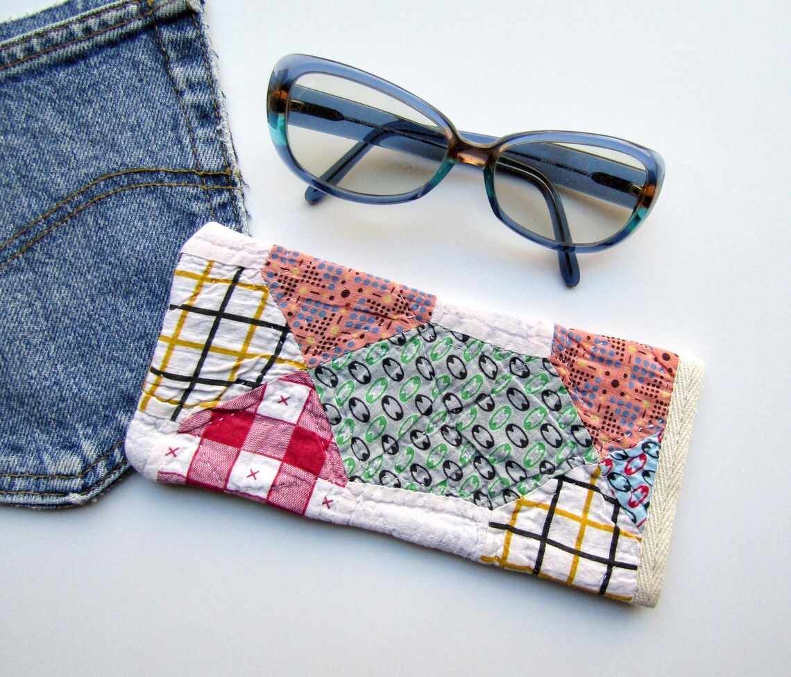 Upcycled Vintage Quilt Pieces Soft Eyeglass Case for Purse, Storage ...