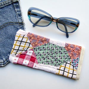 Upcycled Vintage Quilt Pieces Soft Eyeglass Case for Purse, Storage, Car Use, Recycled Patchwork ...