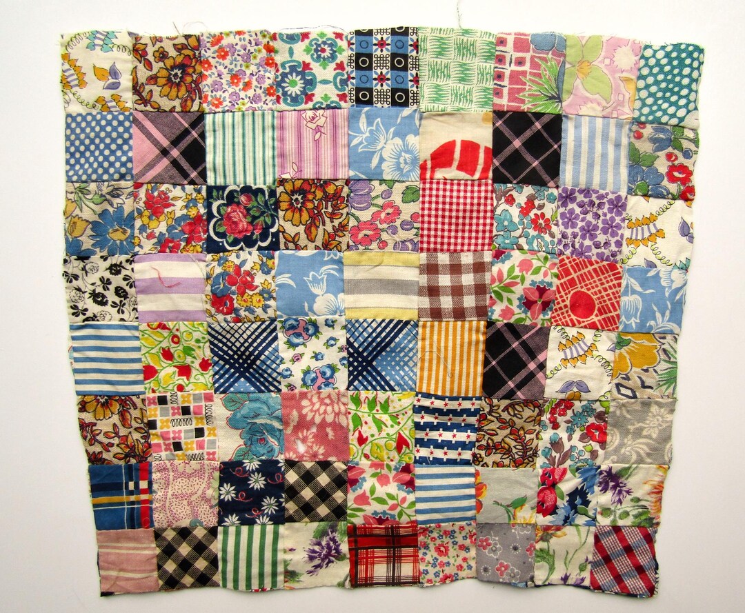 Postage Stamp Patchwork, Vintage 1930's Feedsack Fabrics Patchwork ...