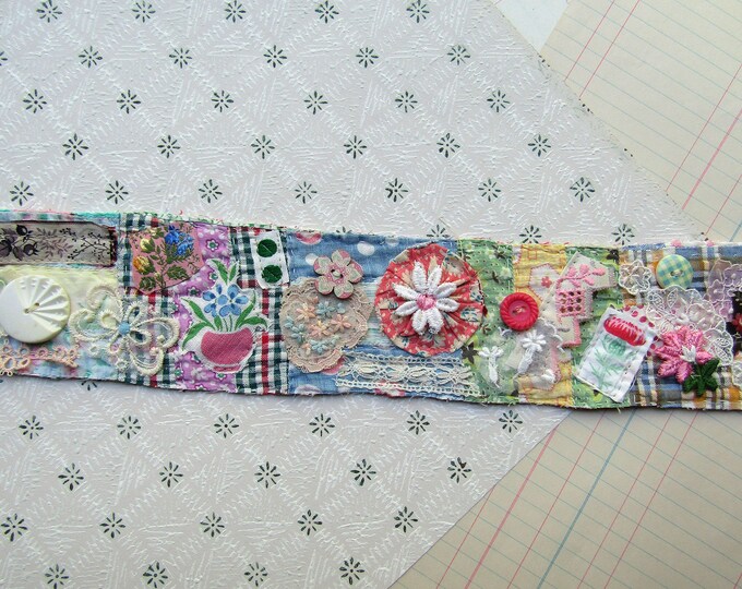 Textile Art Strip, Fabrics Collage, Antique & Upcycled Quilting ...