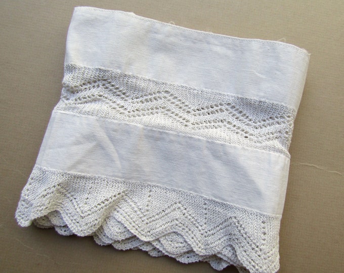 Antique Edwardian White Crochet Work and Linen Edge, Border Strip, 48 X ...