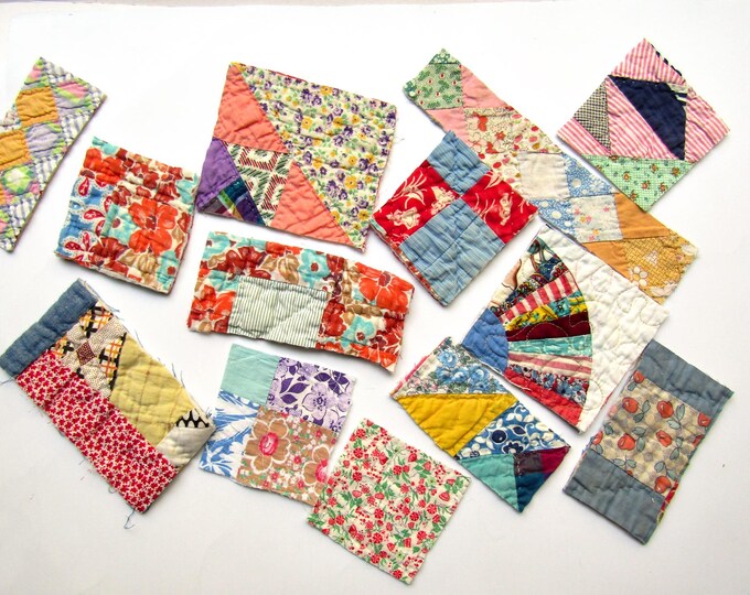 Mixed Patterns Bundle of Vintage Patchwork Quilt Pieces for Projects ...