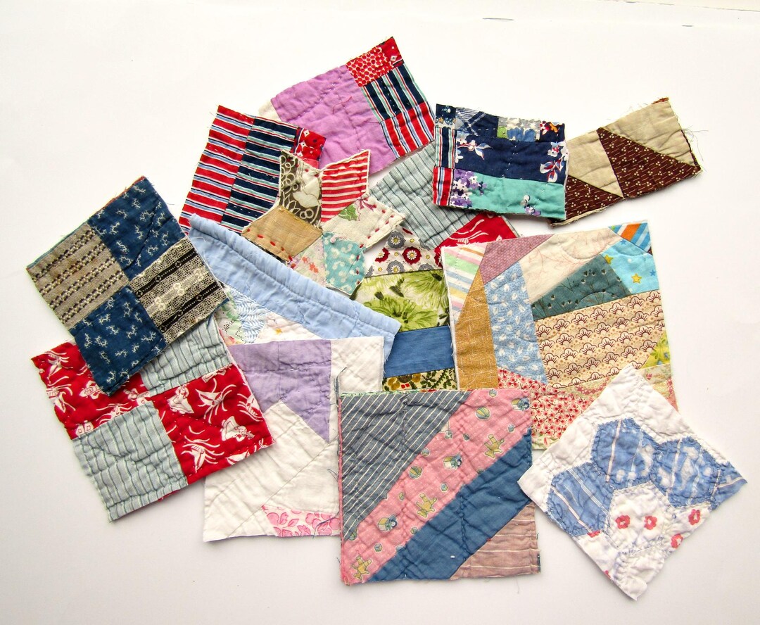 Mixed Patterns Bundle of Antique and Vintage Patchwork Quilt Pieces for ...