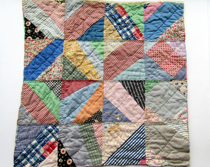 Antique 1920's Vintage Patchwork 16 Squares Quilt Piece, Quilt Block ...