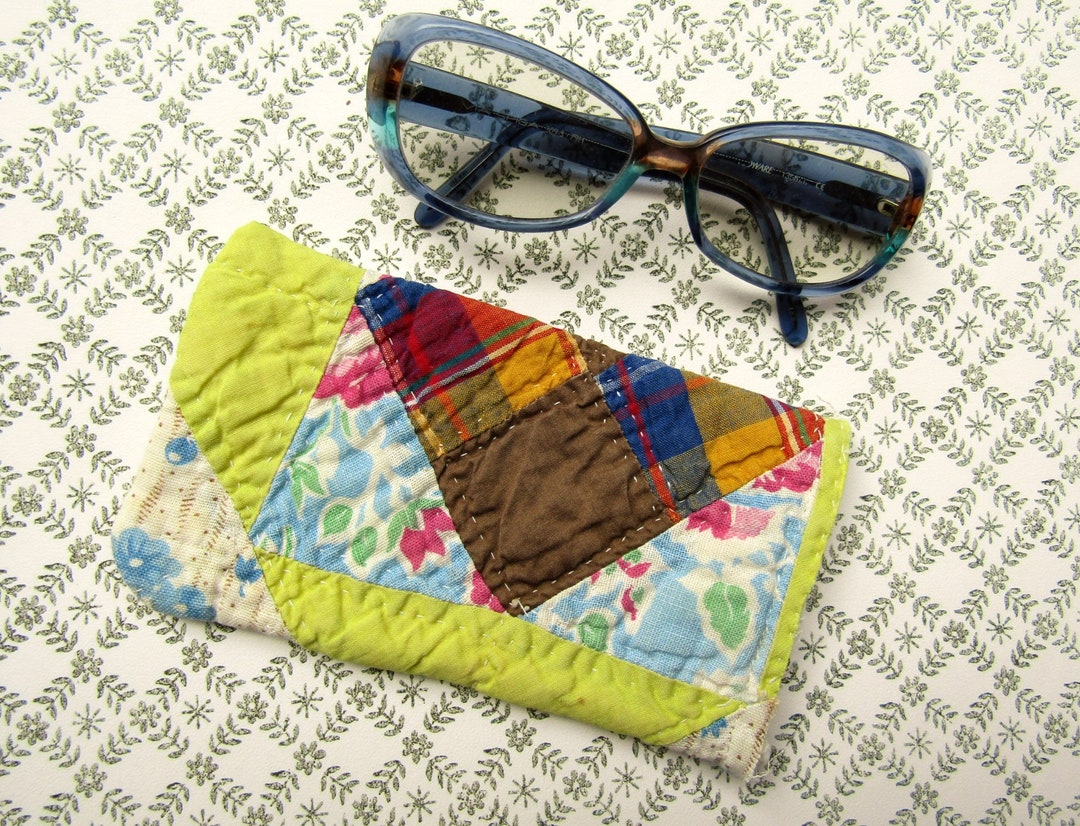 Upcycled Vintage Quilt Pieces Soft Eyeglass Case for Purse, Storage, Car Use, Recycled Patchwork ...