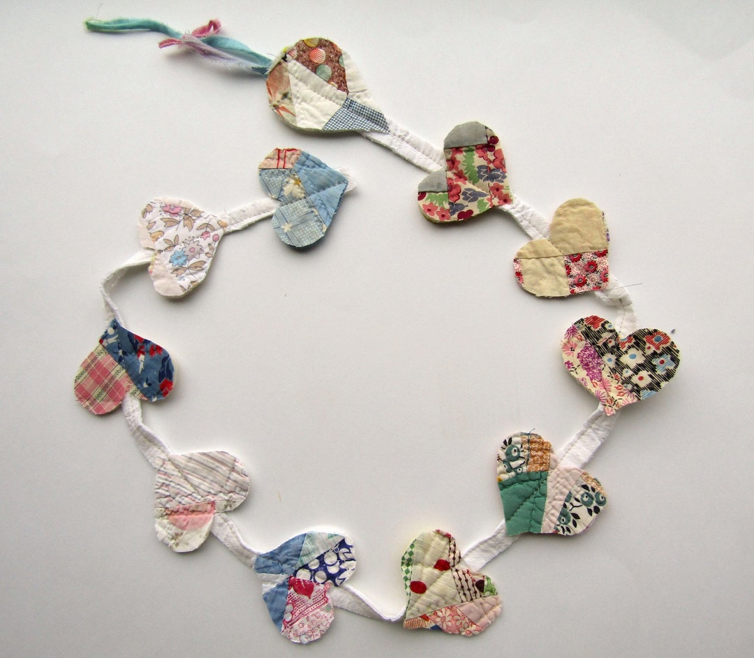 Heart Strings - Upcycled Vintage Feedsack Quilts Scrap Hearts Hanger ...