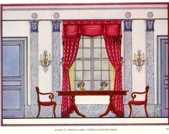 Vintage 1937 Art Deco Interior Decorative Drapes, Textiles Bookplate ...