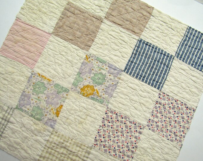 Vintage 1930's Ocean Waves Design Feedsack Cottons Quilt Piece, Quilt ...