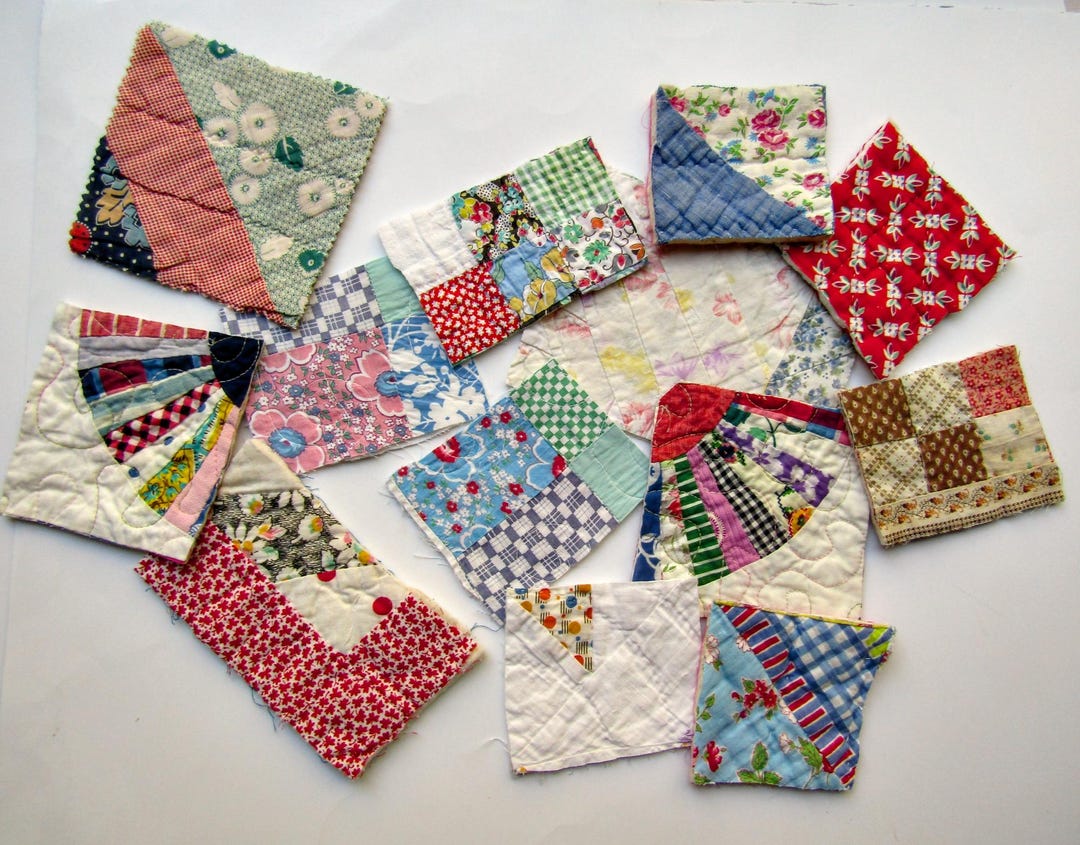 Mixed Patterns Bundle of Vintage Patchwork Quilt Pieces for Projects ...