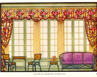 Vintage 1937 Art Deco Interior Decorative Drapes, Textiles Bookplate ...