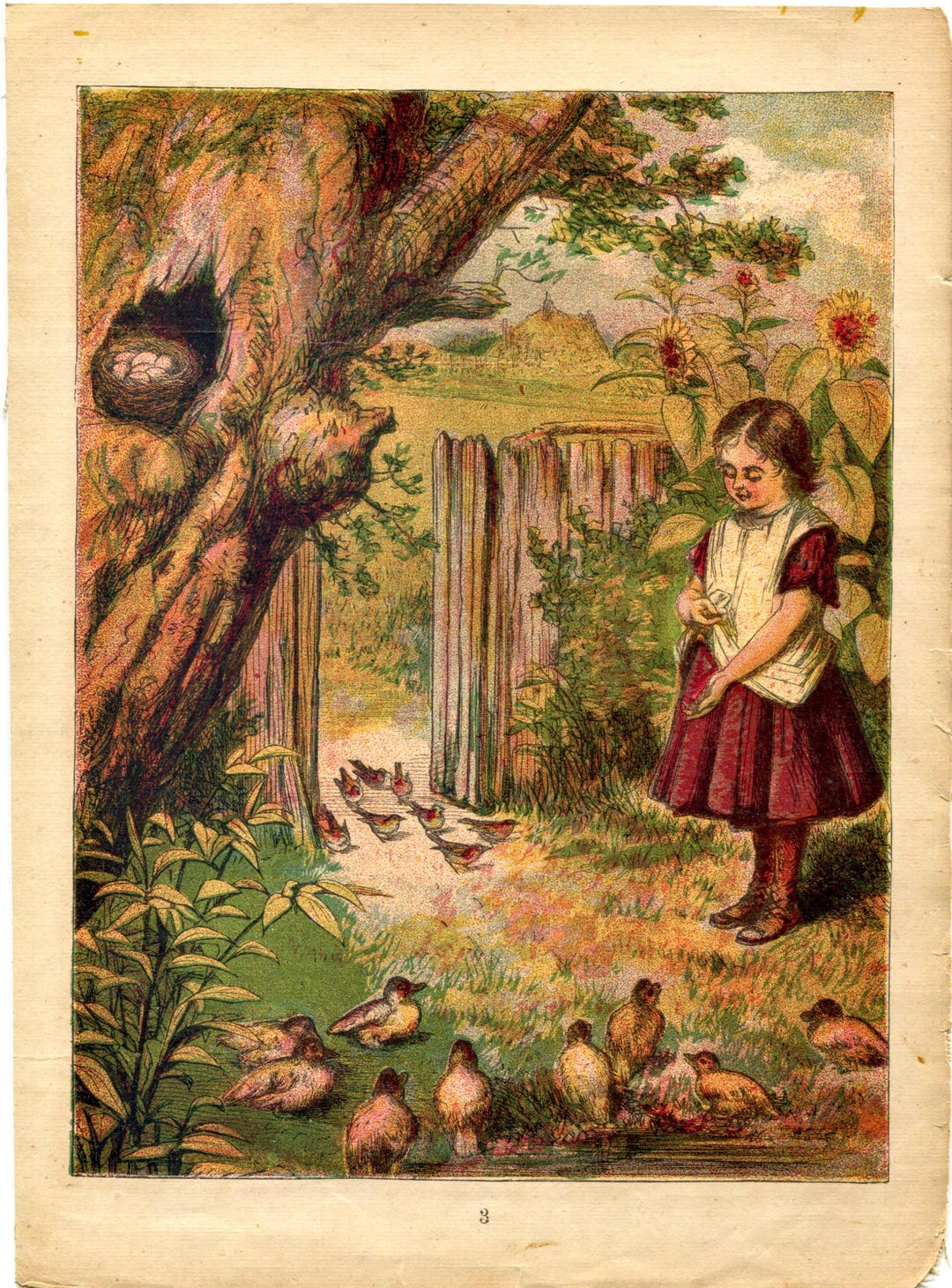 Antique Victorian 1880's Young Girl Feeding the Birds Bookplate ...
