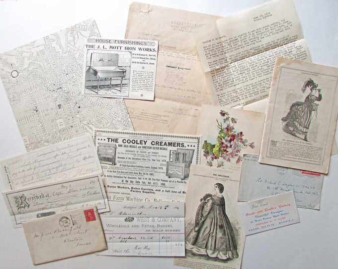 Vintage Paper Ephemera Lot, 1880's to 1940, Letters, Envelopes, Images ...