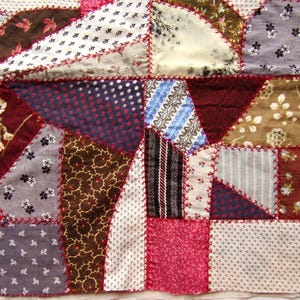 Antique 1890's Calico All Cottons Quilt Section, Outline Stitched ...