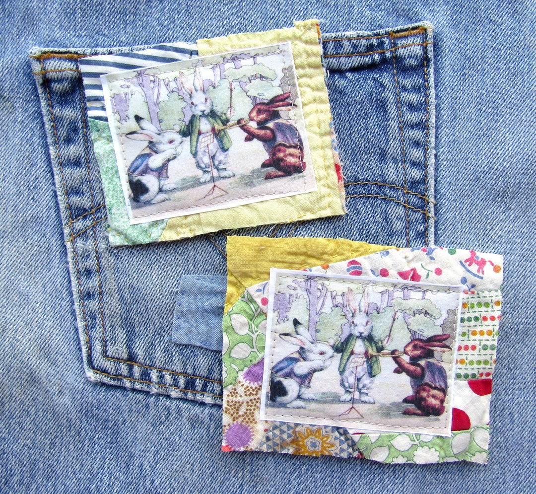 Two Upcycled Quilt Scraps Quilt Piece, Patch, Pocket, Embellishments ...