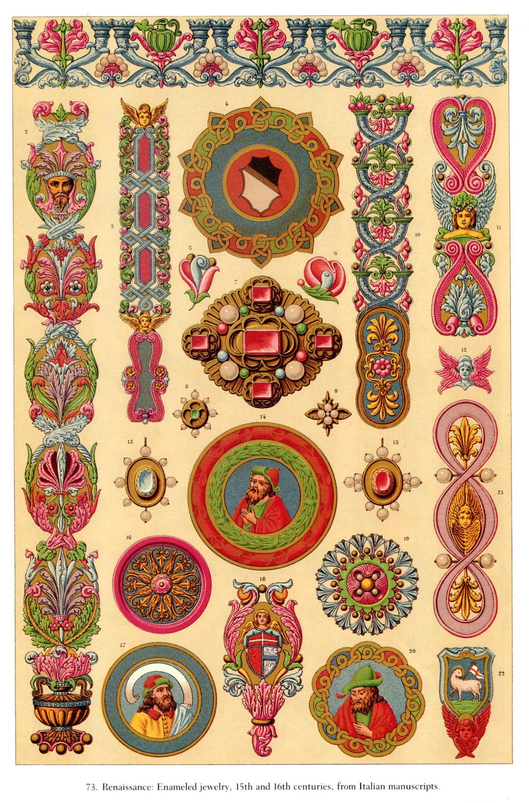 Renaissance Enameled Jewelry Bookplate, Illustration Print, Wall Decor ...