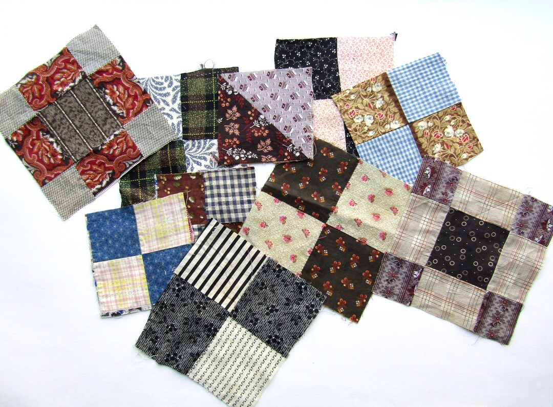 Antique Mixed Calico Patchwork Squares, Pieces, 1890 Era Patchwork ...