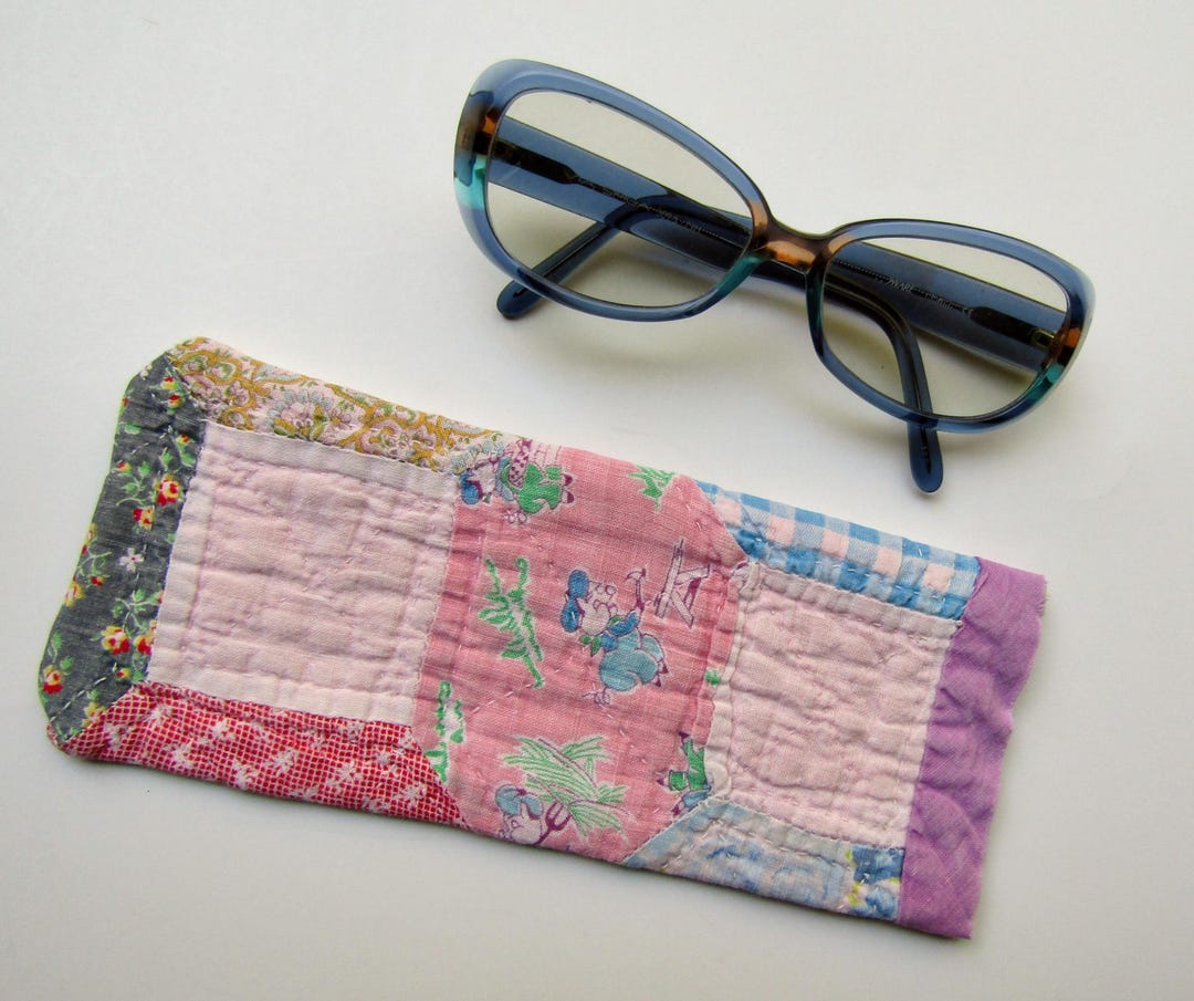 Upcycled Vintage Quilt Pieces Soft Eyeglass Case for Purse, Storage, Car Use, Recycled Patchwork ...