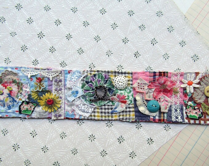 Textile Art Strip, Fabrics Collage, Antique & Upcycled Quilting ...