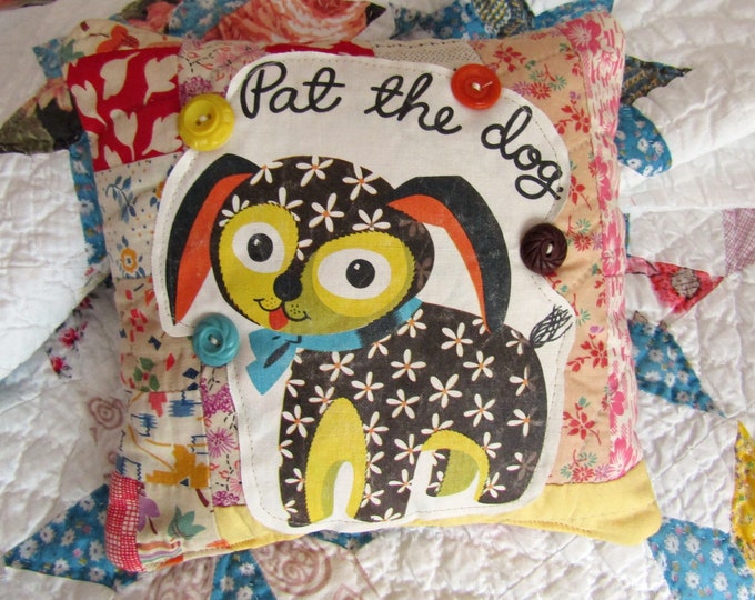 Upcycled Vintage Mid Century Image on Quilt Piece Shelf Tuck, Pillow ...