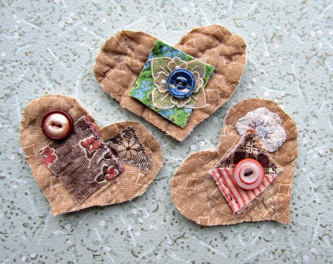 Antique Tiny Hearts Set, Quilt Scrap Hearts W Antique Buttons for ...