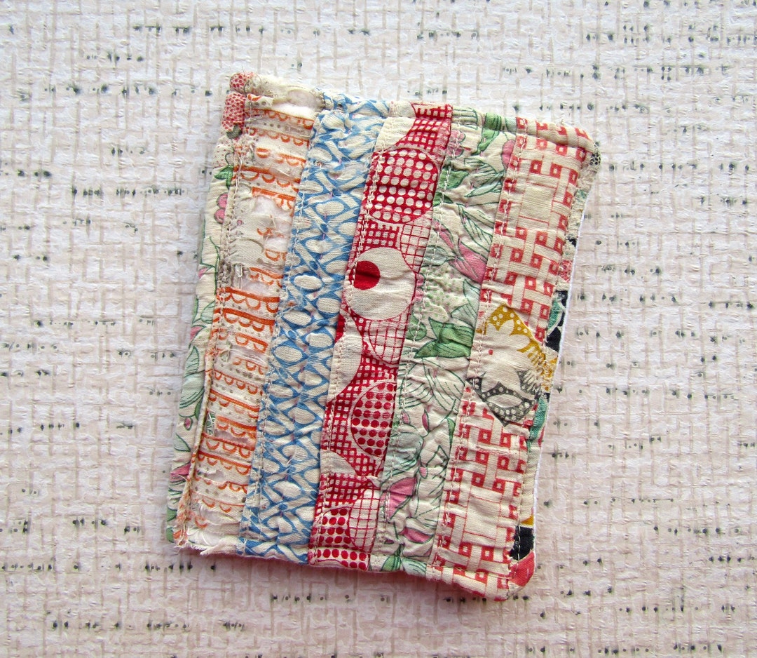 Scrappy and Worn Antique Quilt Piece Fabrics Sewing Kit, Needle and Pin ...