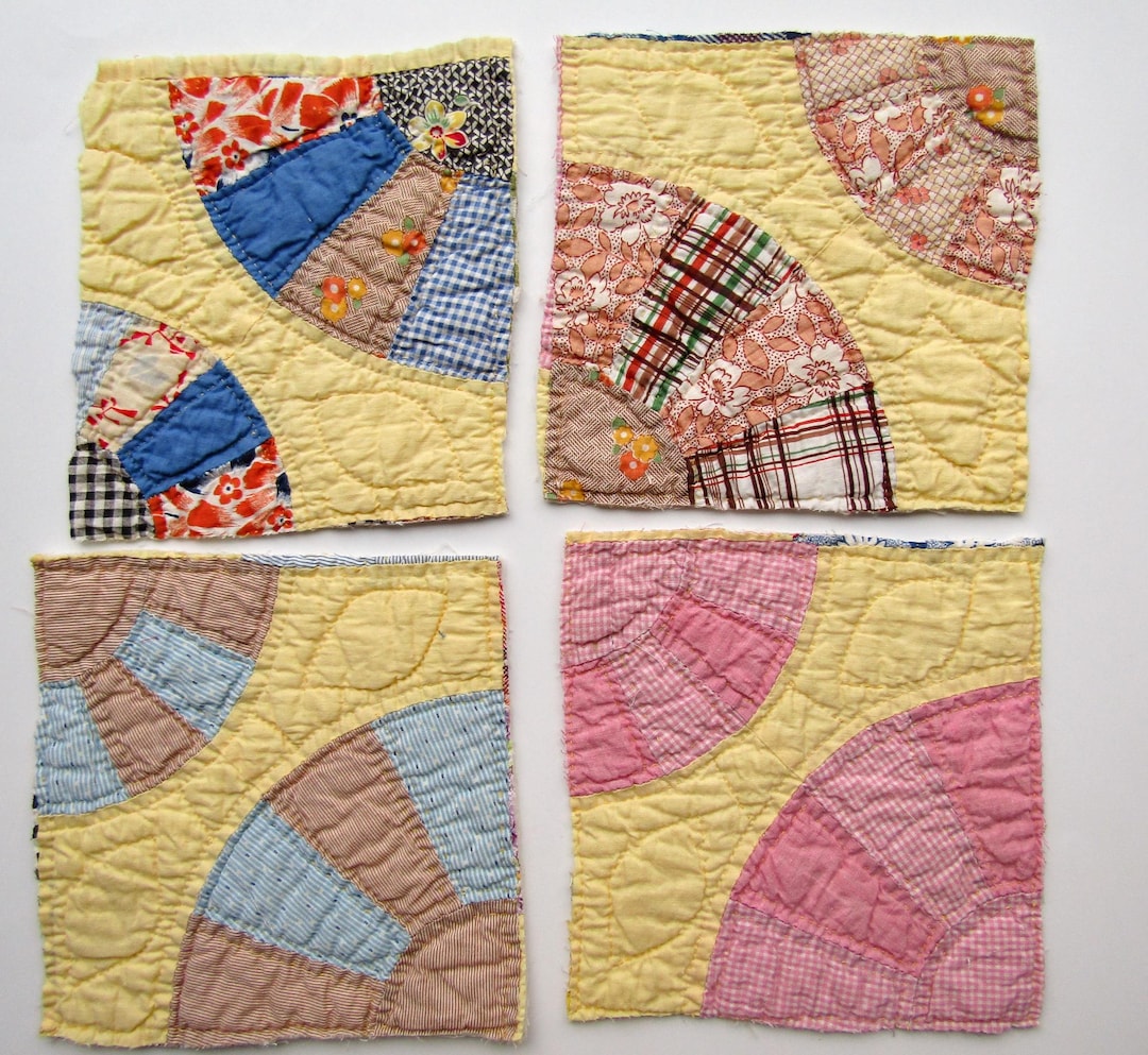 Bundle of Four 1930 Vintage Feedsack Fabrics Fan Patchwork Quilt Pieces ...