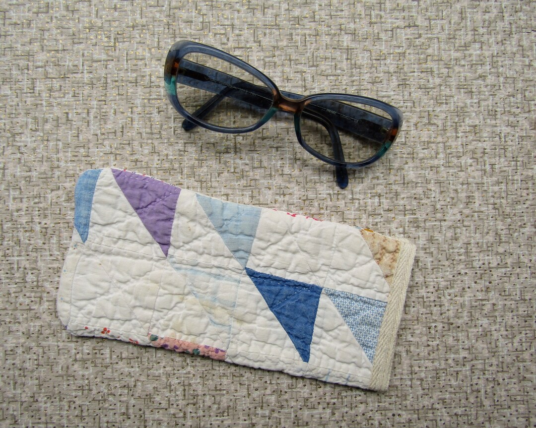 Upcycled Vintage Quilt Pieces Soft Eyeglass Case for Purse, Storage, Car Use, Recycled Patchwork ...