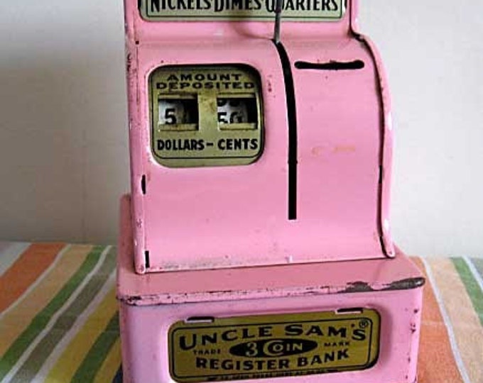 Vintage 70's Candy Pink Enamel Metal Cash Register Bank, Industrial ...