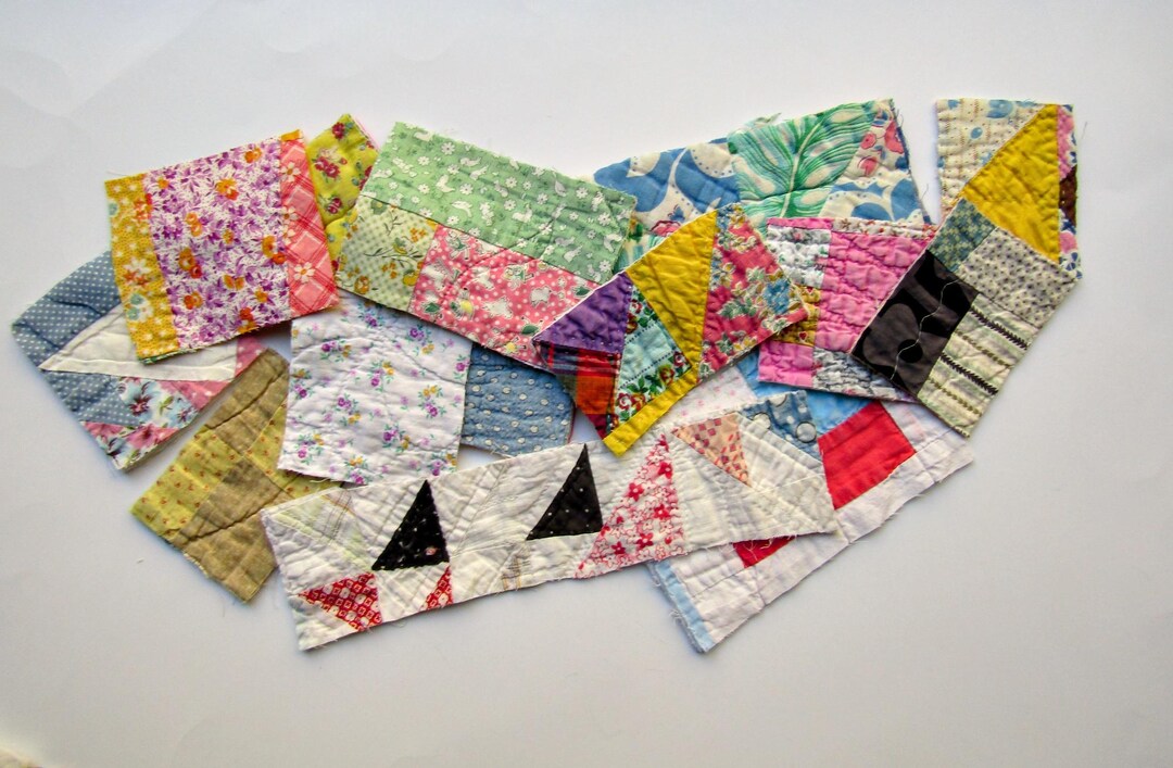 Mixed Patterns Bundle of Vintage Patchwork Quilt Pieces for Projects ...