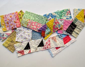 Mixed Patterns Bundle of Antique and Vintage Patchwork Quilt Pieces for ...