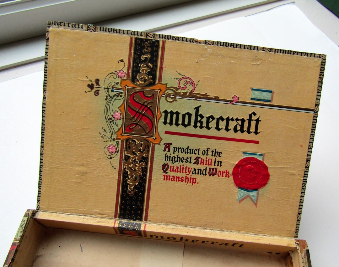 Vintage Wooden Smokecraft Lift Lid Cigar, Advertising, Utility Box With ...