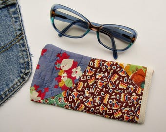 Upcycled Vintage Quilt Pieces Soft Eyeglass Case for Purse, Storage, Car Use, Recycled Patchwork ...