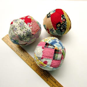Upcycled Vintage Scrappy Quilt Balls, Patchwork Balls Made From Old Quilts, Set of 3 Balls, Bowl ...